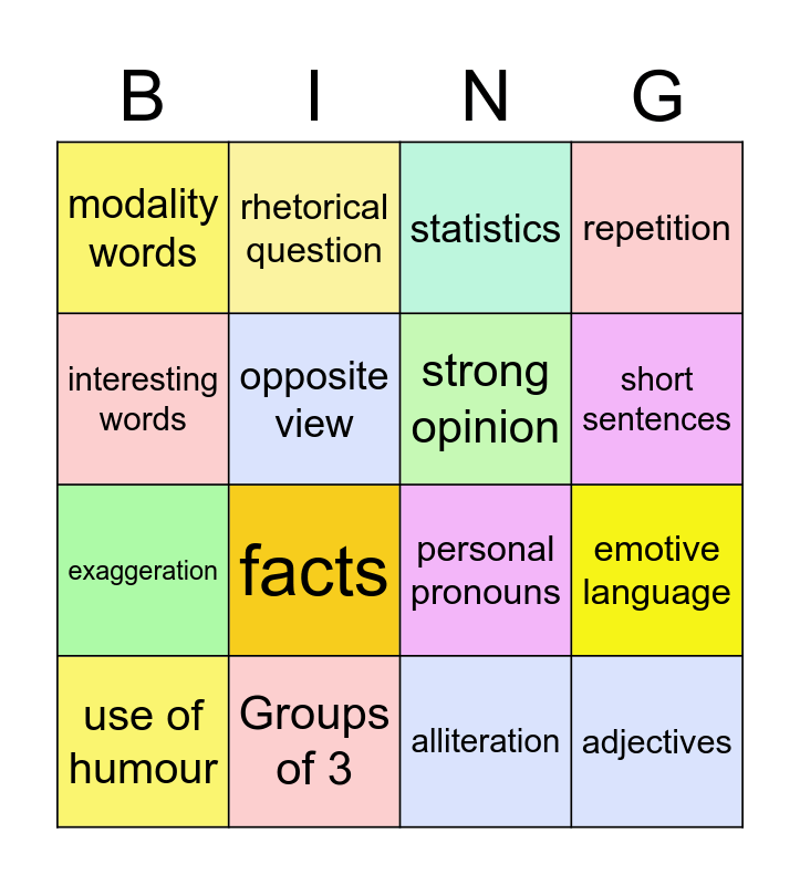 Persuasive Techniques Bingo Card Persuasive Techniques Bingo Card