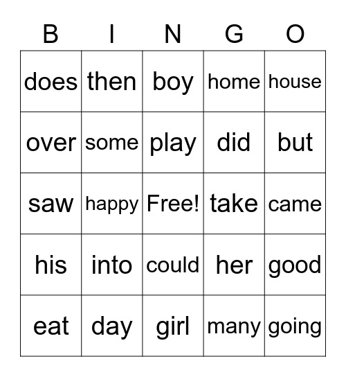 2G Power Words Bingo Card