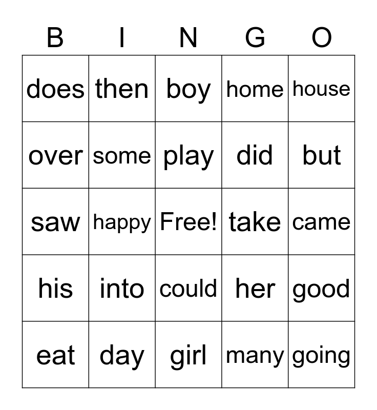 2G Power Words Bingo Card