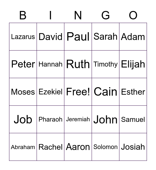 Bible Character Bingo Card