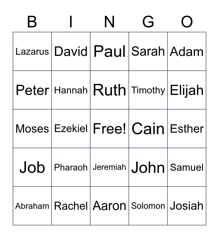 Bible Character Bingo Card