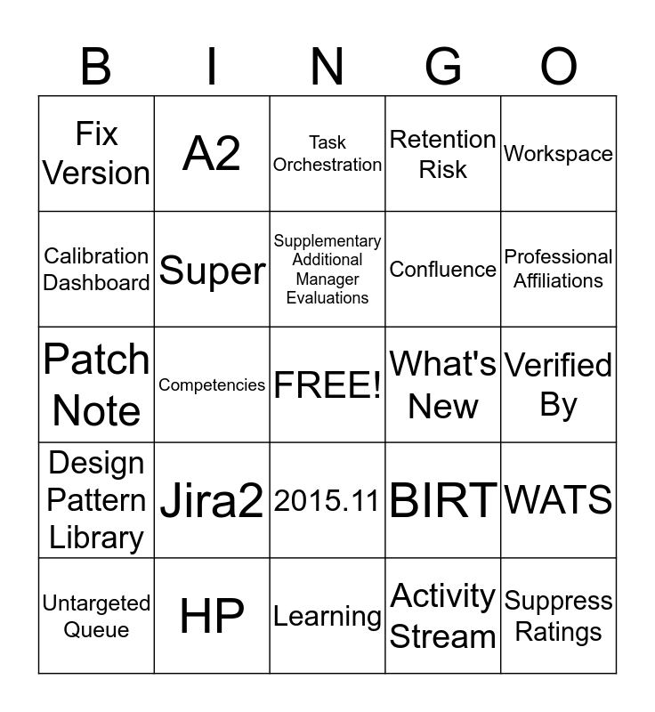 HR Talent and Performance Bingo Card