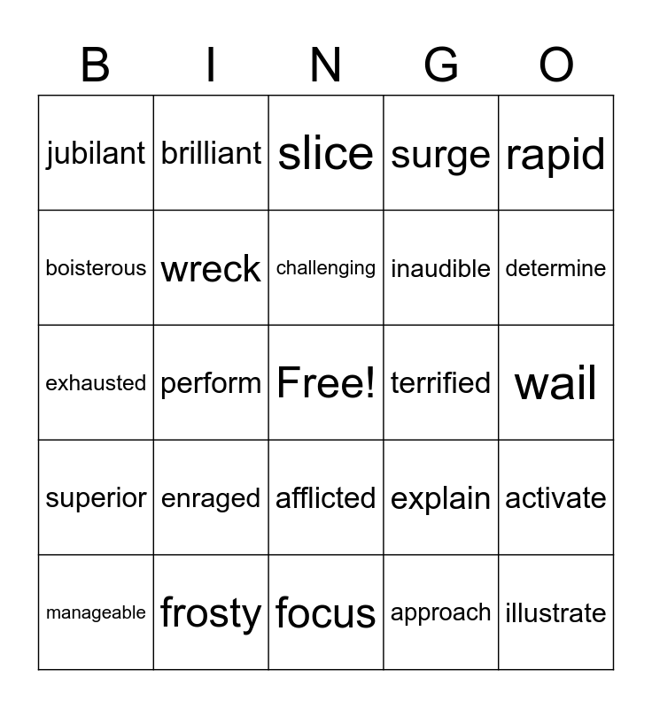 Synonym Bingo Card
