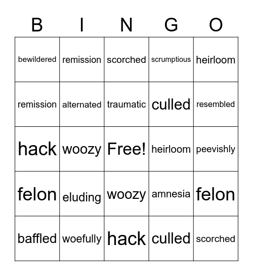 Westing Game Vocab Words #2 Bingo Card