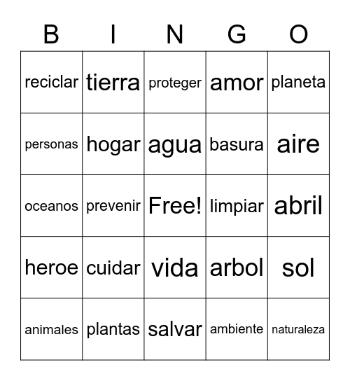 Dia de la Tierra Bingo Card