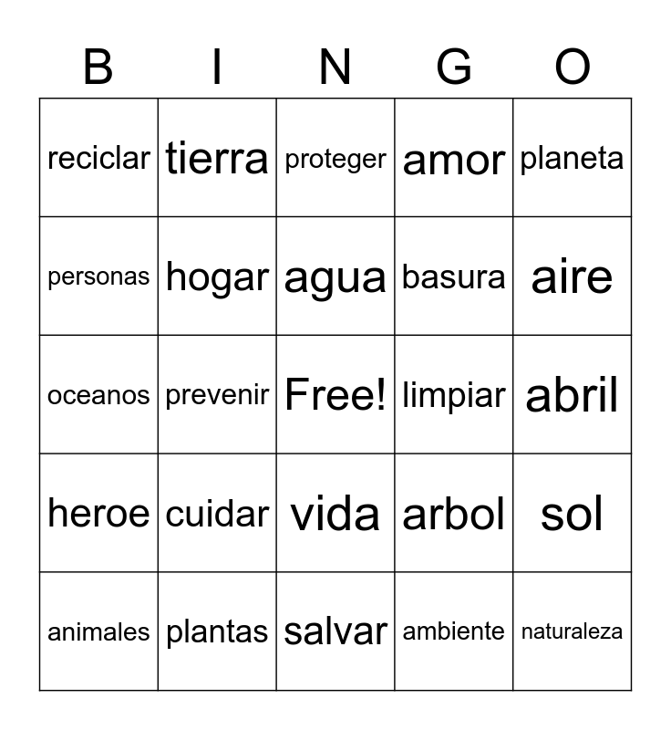 Dia de la Tierra Bingo Card