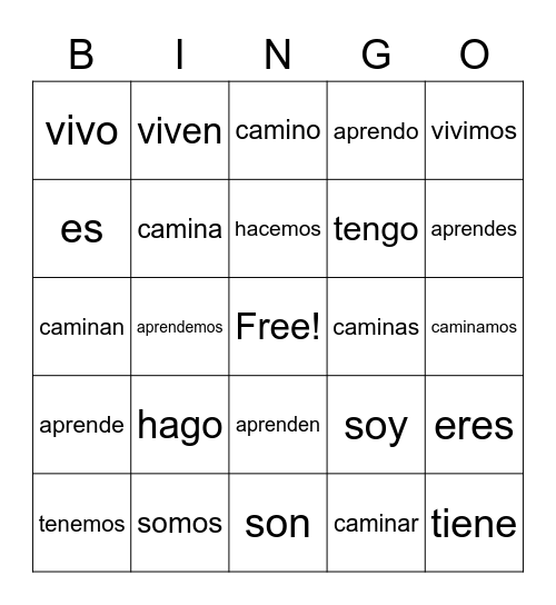 Spanish Bingo Card