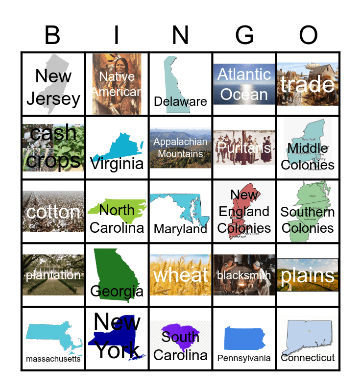13 colonies Bingo Card