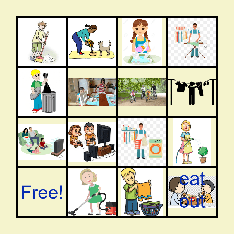 Housework Bingo Card