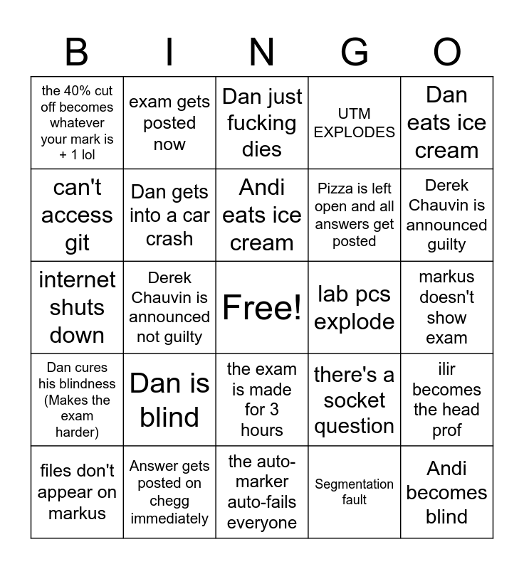 What goes wrong for CSC209 Bingo Card