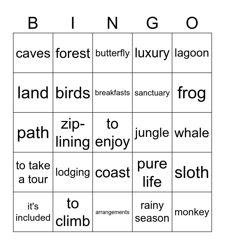 #14- Un Viaje a Costa Rica Bingo Card