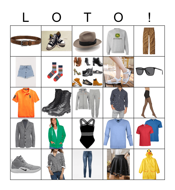 F1B Leçon 17 les vêtements Bingo Card