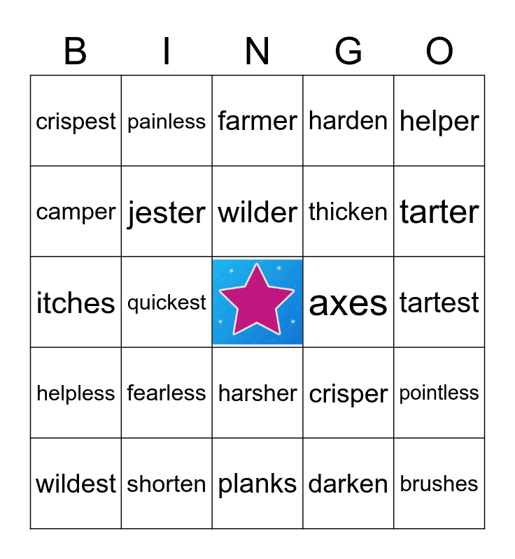 Suffix Bingo Card