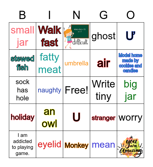 Review Vietnamese Alphabet K, KH, L, M, U, Ư Bingo Card