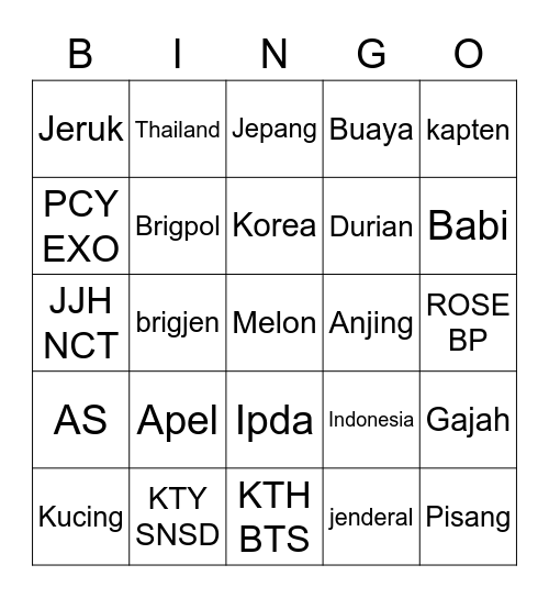 JJ Bingo Card
