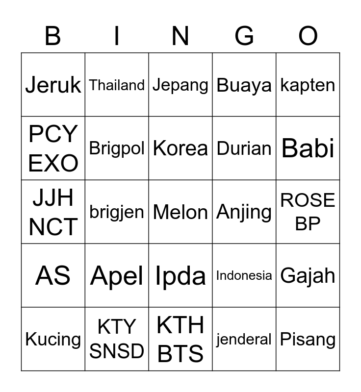 JJ Bingo Card