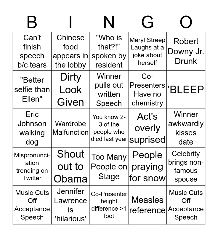 HONOSCARS BINGO 5 Bingo Card