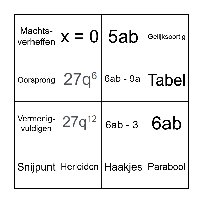 WISKUNDE BINGO Card