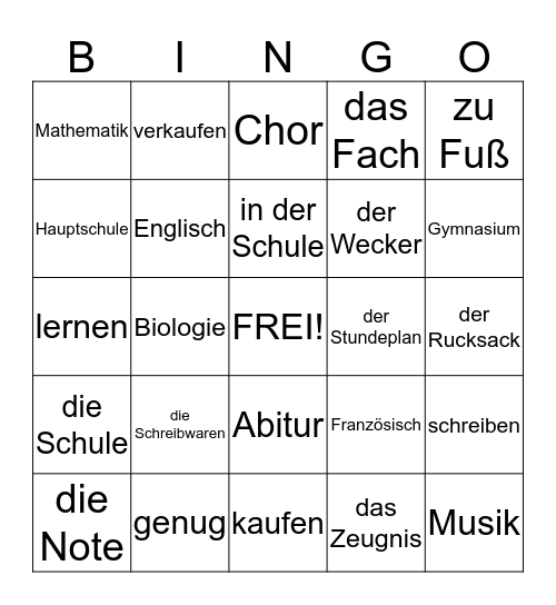 Grammatik und Schulsachen! Bingo Card