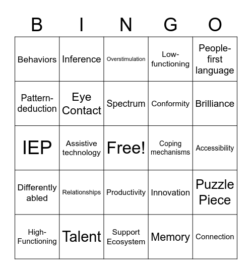 Autism & Neurodiversity Bingo Card