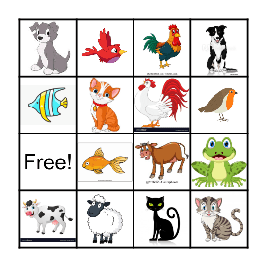 Animals for Hebrew Practice Bingo Card