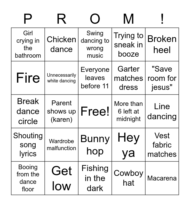 White kid prom Bingo Card