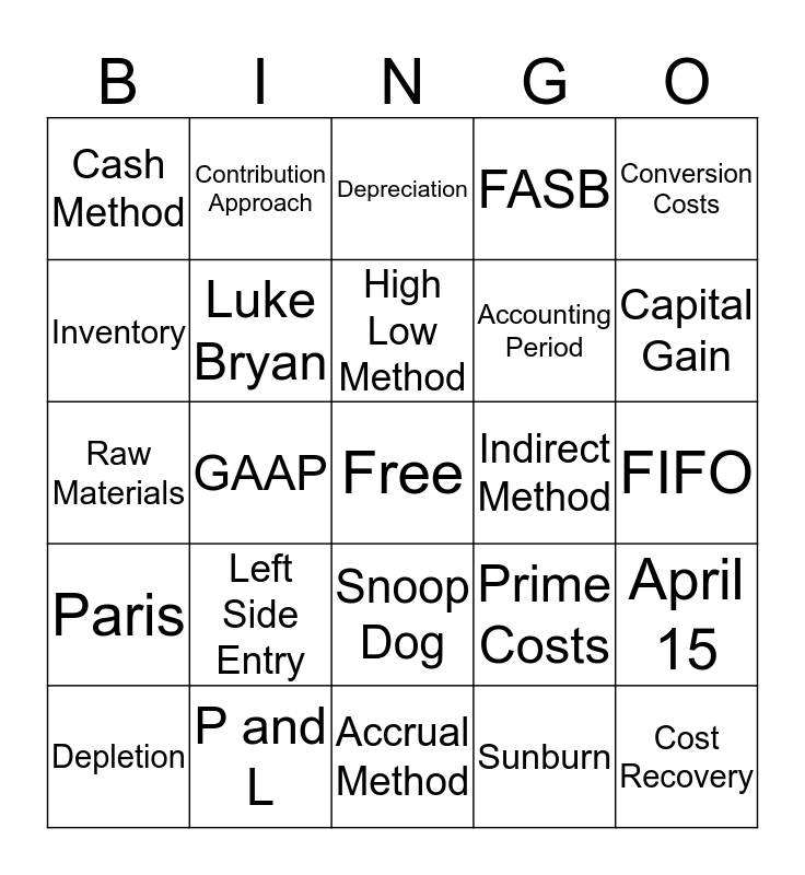 Accounting Bingo Card