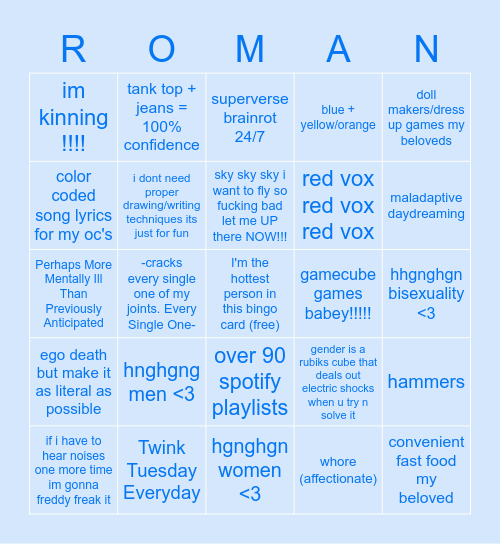 Roman Identity Theft Bingo Card