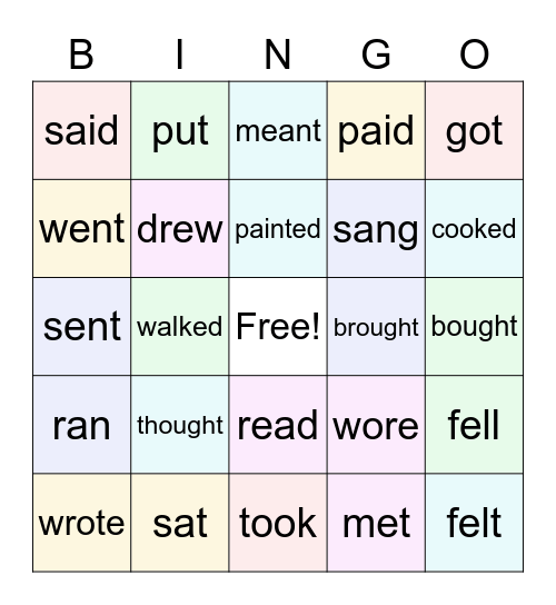 Past Simple Bingo Card