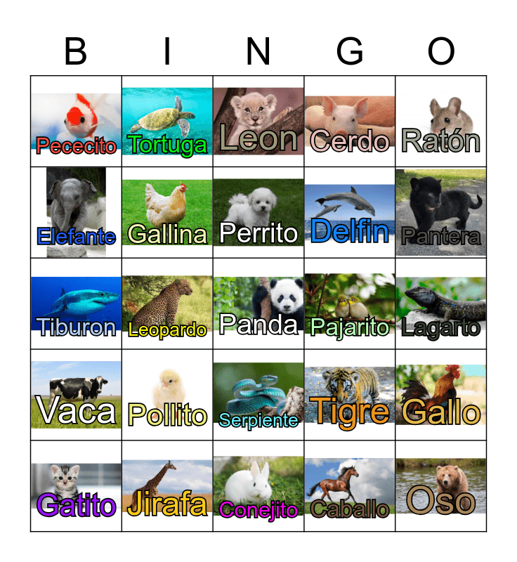 Animales Bingo Card