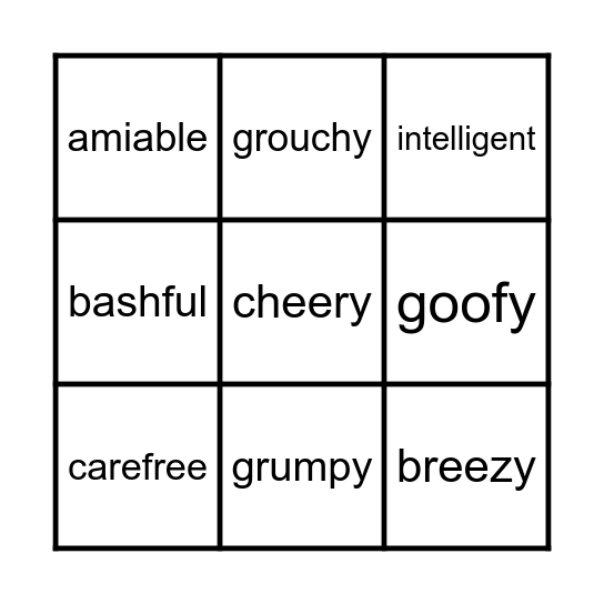 Personality traits Bingo Card
