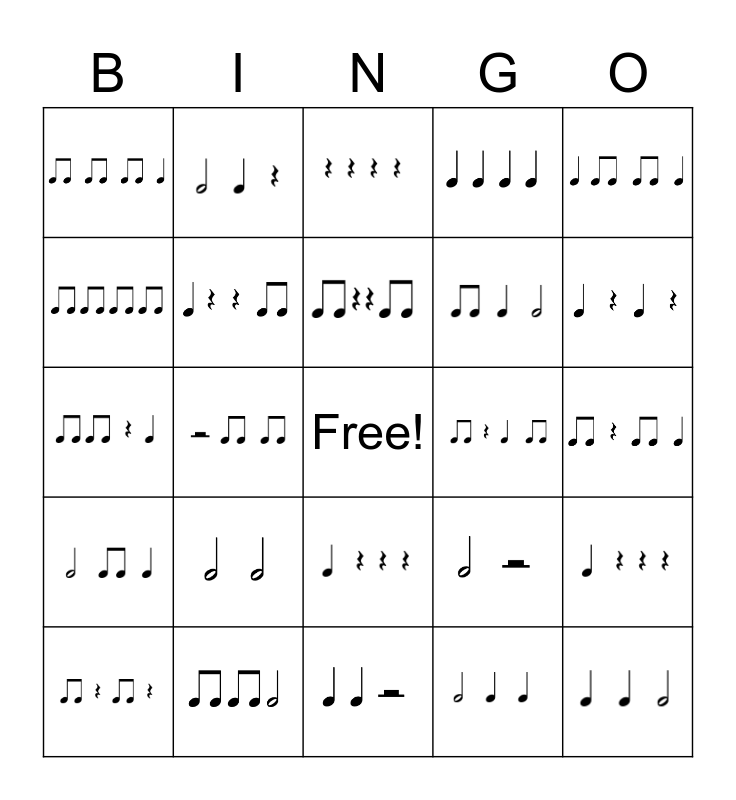 Rhythm Bingo! Bingo Card