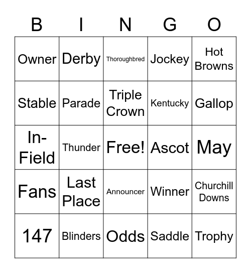 Kentucky Derby Bingo Card