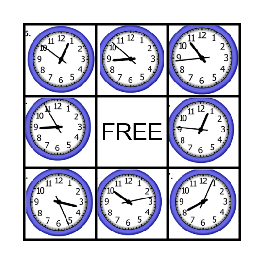 Telling Time Bingo Card