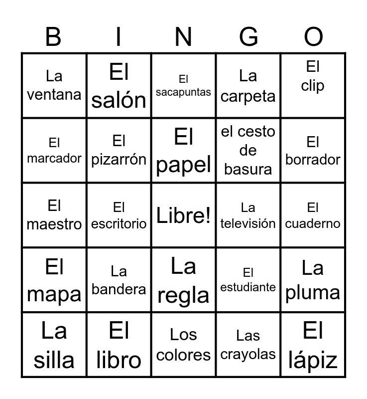 Objetos del Salón Bingo Card