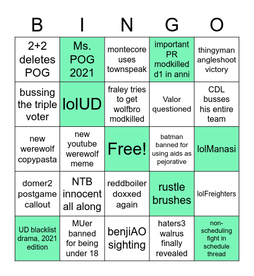 POG Drama Bingo Card