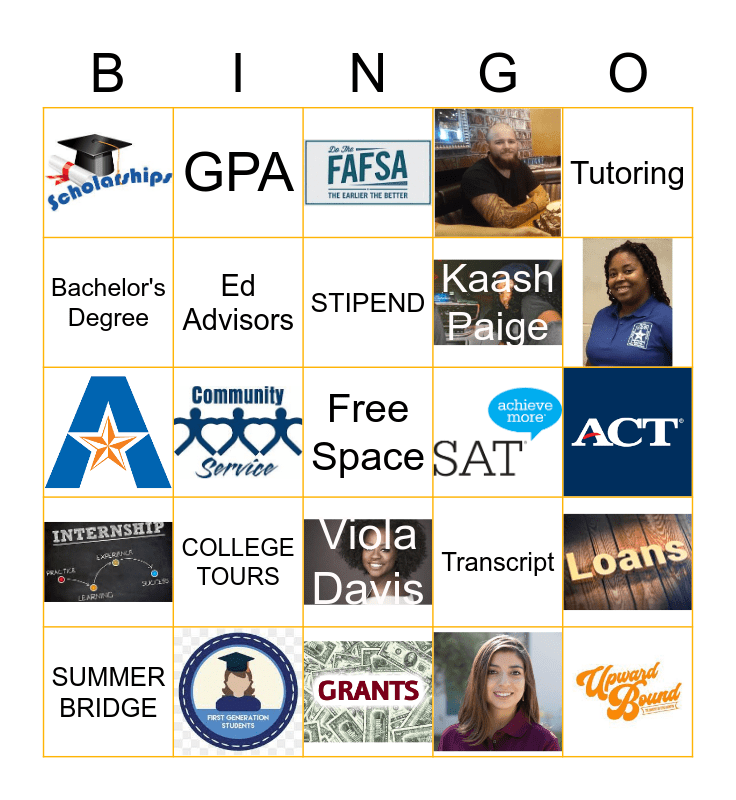 TRIO Upward Bound Bingo Card