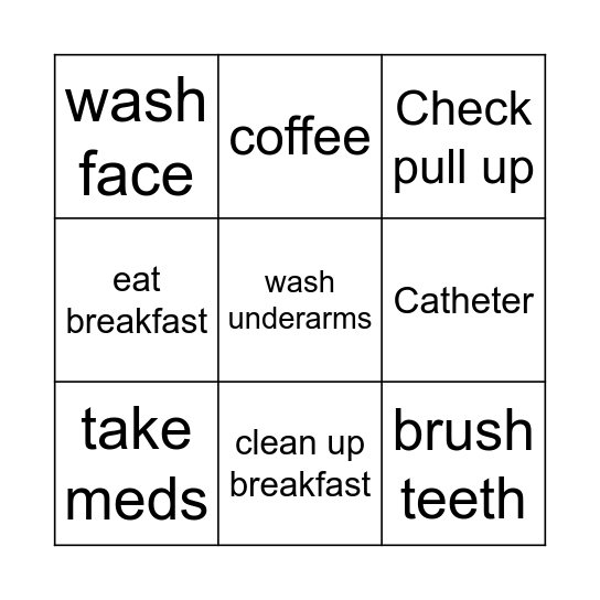 Morning routine Bingo Card