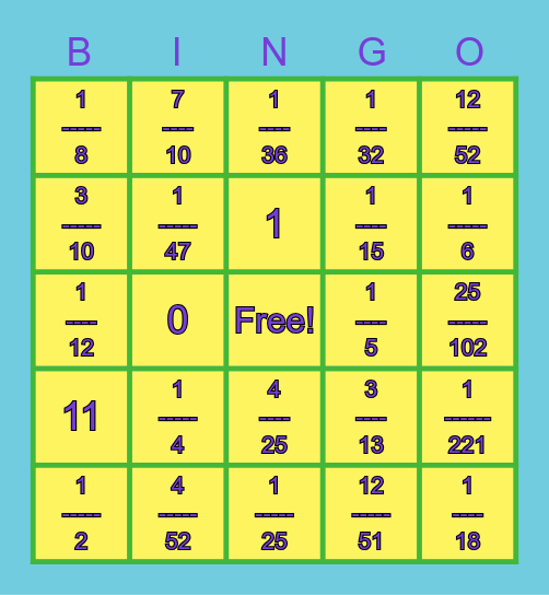 Probability Bingo Card