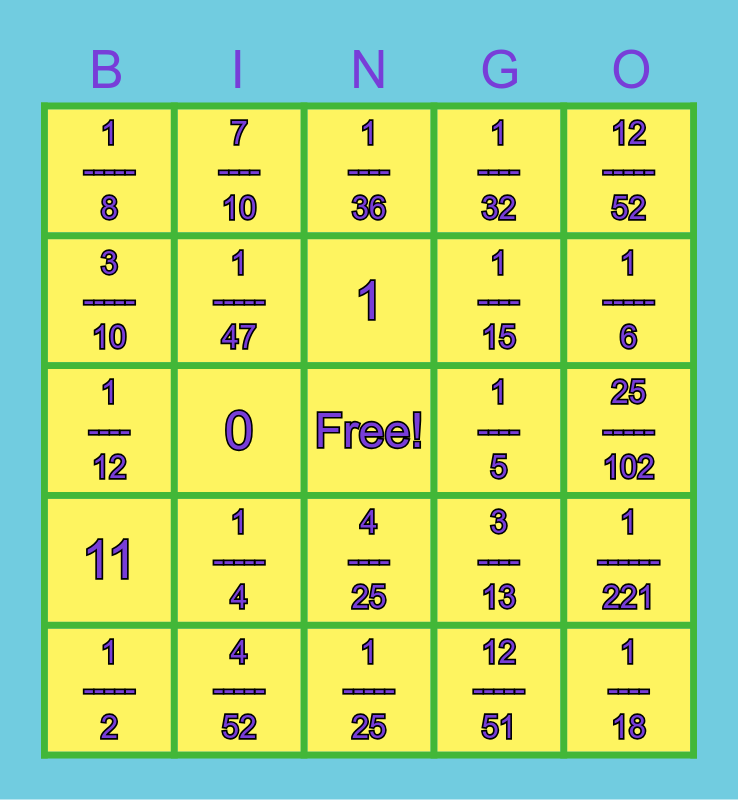 Probability Bingo Card