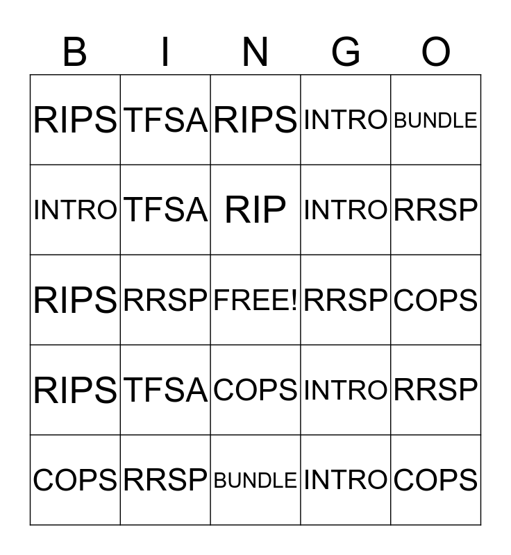 BINGO BUNDLE Bingo Card