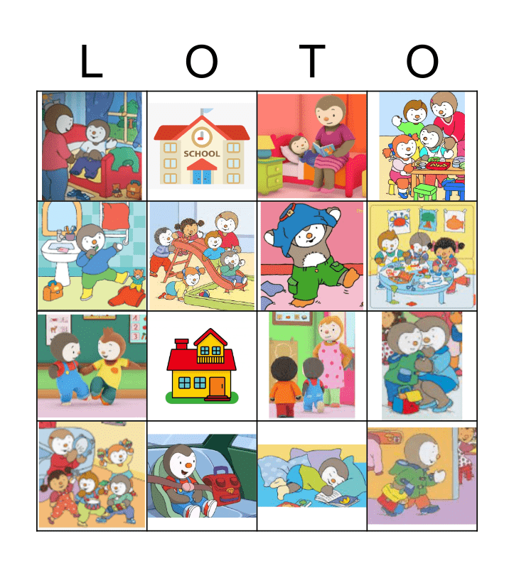 T'choupi rentre à l’école et la routine Bingo Card