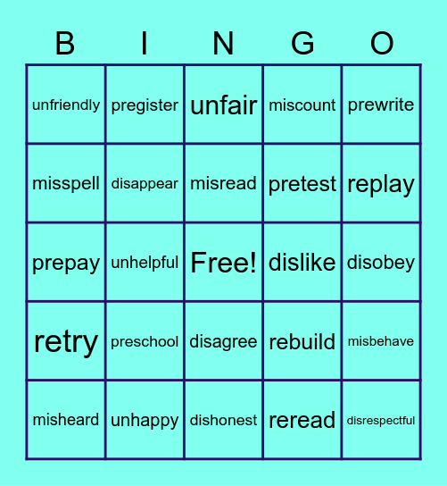 Prefix Bingo Card