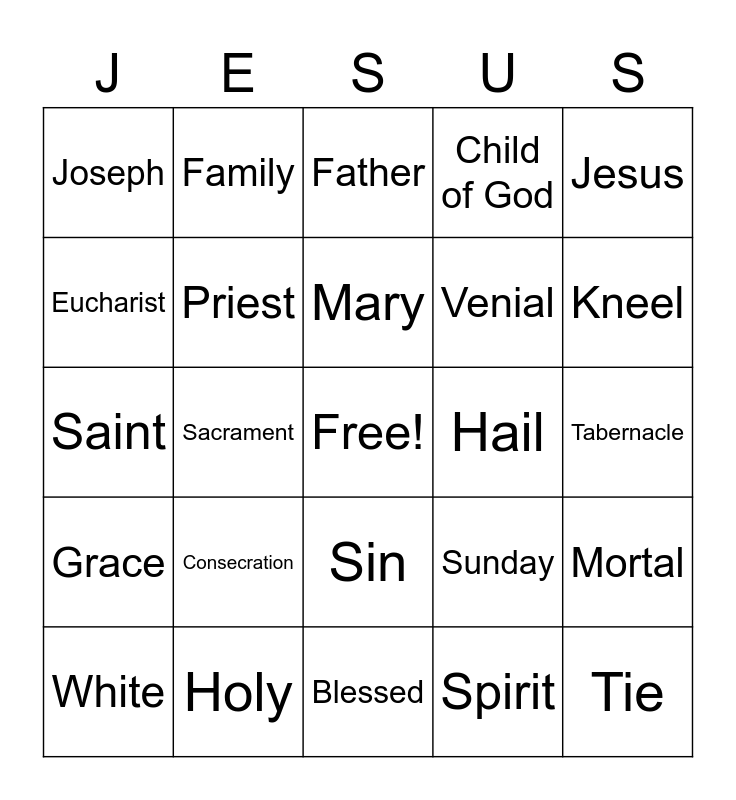 First Holy Communion Bingo Card