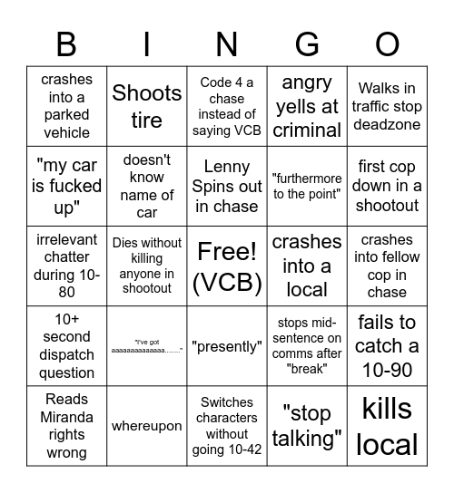 Lenny "VCB" "Judas 1" Hawk Bingo Card