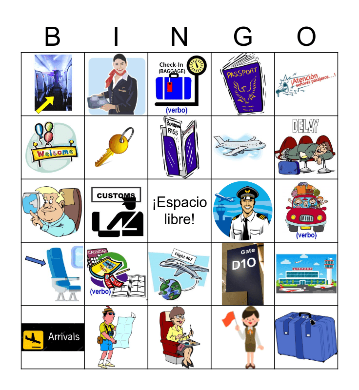 Vocabulario 8A: Un viaje en avión Bingo Card