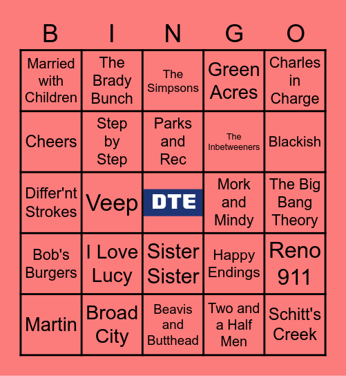 Sitcom Bingo Card