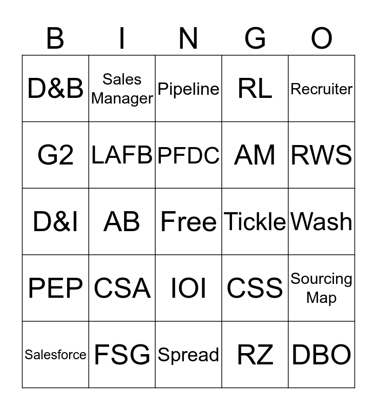 Aerotek Lingo Bingo Card