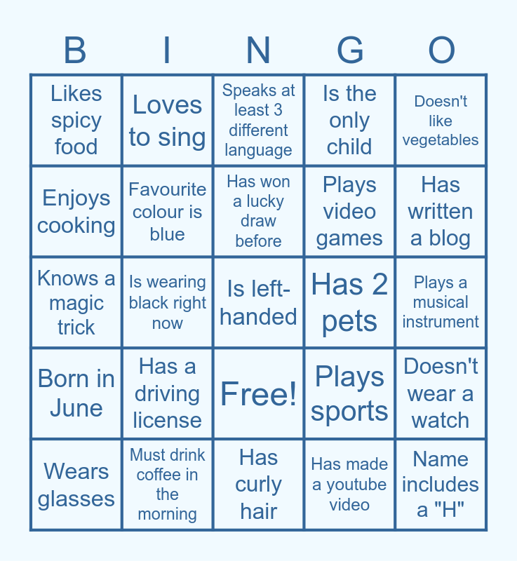 HHHc Introduction Bingo Card