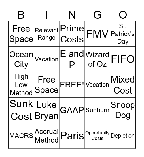 Accounting Bingo Card